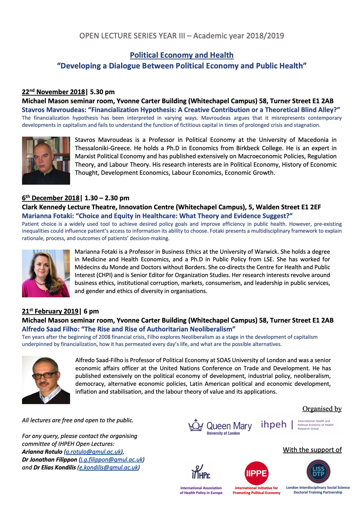 Political Economy and Health – Open Lecture Series year III – Academic ...